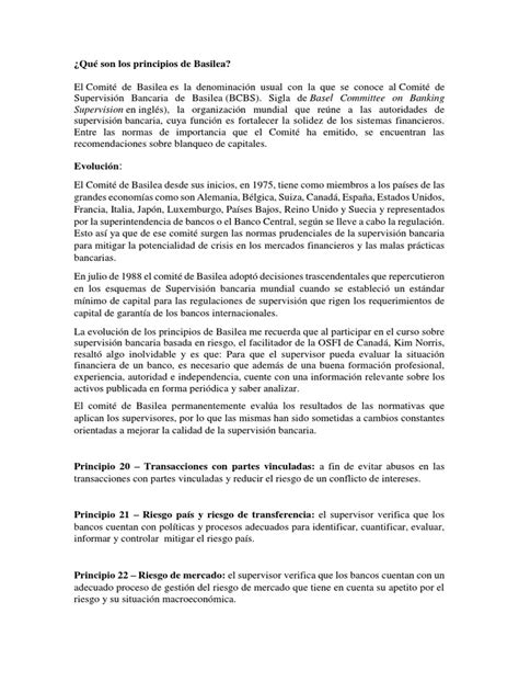 Los Principios De Basilea Pdf Comité De Basilea Sobre Supervisión Bancaria Economias
