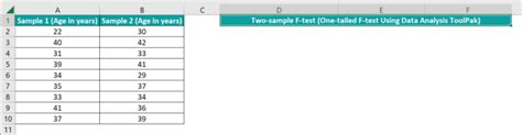f test in excel definition formula examples how to do