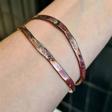 Hammered Copper Cuff Bracelet For Men And Women Rustic Copper Wire