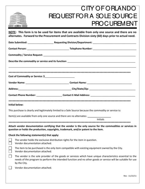 City Of Orlando Florida Request For A Sole Source Procurement Fill Out Sign Online And