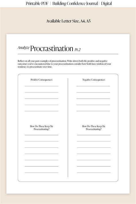 Printable Procrastination Worksheet Digital Therapy Journal Action