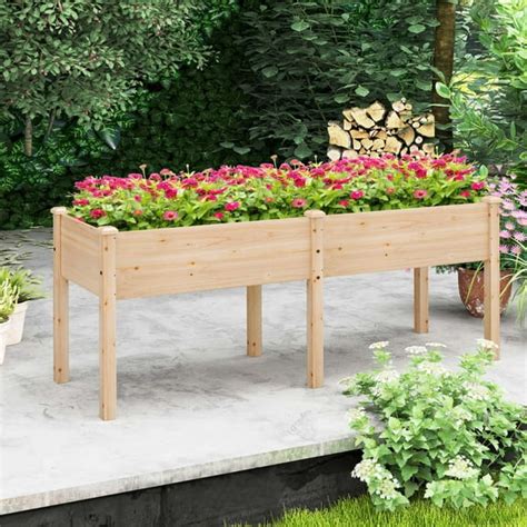 Costway Wooden Outdoor Rectangular Planter Box Spacious Raised Garden