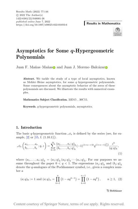 Pdf Asymptotics For Some Q Hypergeometric Polynomials