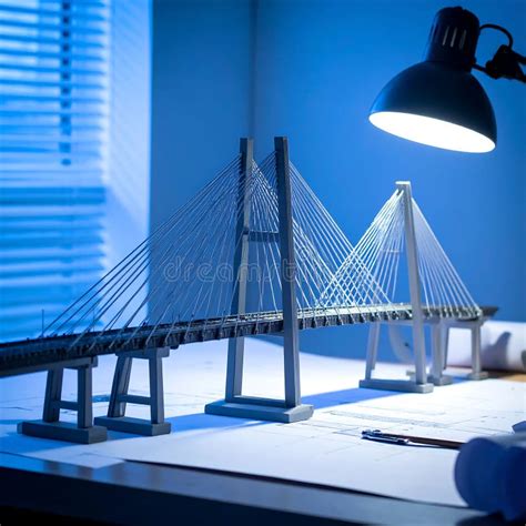 Bridge Model Under Bright Lamp Engineering Design Symbol Of Progress
