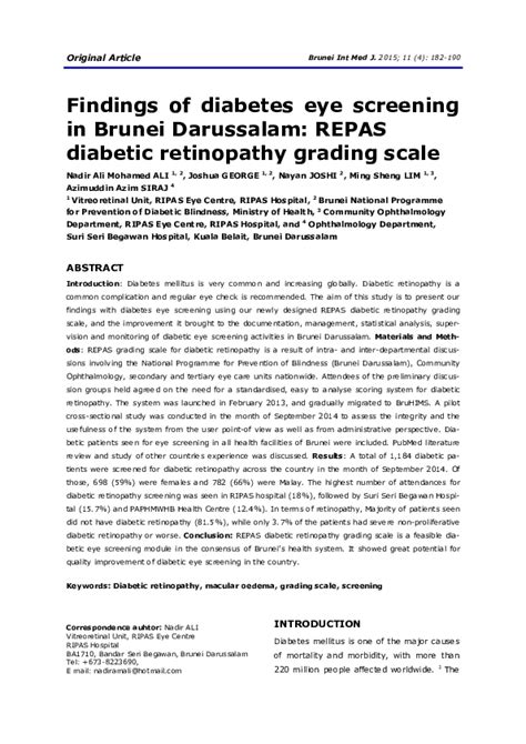Pdf Findings Of Diabetes Eye Screening In Brunei Darussalam Repas