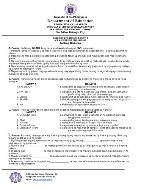 Epp 5 Quarter 1 Week 1 Matatag Curriculum