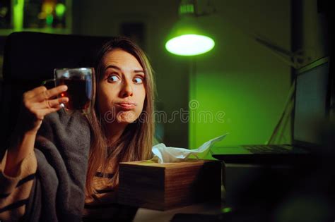 Woman Checking Miraculous Tea Drink Feeling Better From Sickness Stock Image Image Of