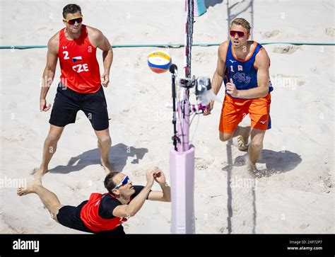 Paris Beach Volleyball Players Stefan Boermans And Yorick De Groot In Action Against Ivan