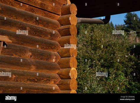 Wooden Building With Construction Details And Facade With Exposed