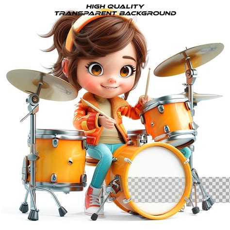 A Girl Playing A Drum Set With A Drum Kit Premium Ai Generated Psd