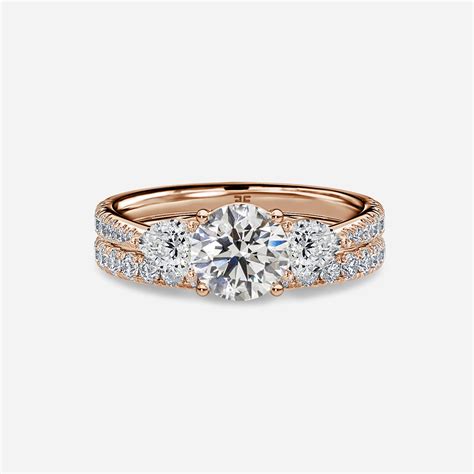 Vivian Rose Gold Pavé Band Bridal Set Engagement Ring Flawless Fine