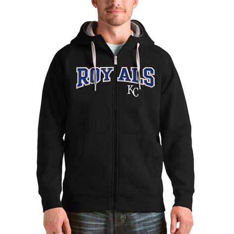 Kansas City Royals Antigua Black Team Logo Victory Full Zip Hoodie