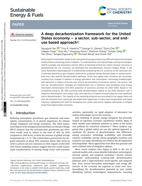 Pdf A Deep Decarbonization Framework For The United States Economy A Sector Sub Sector And