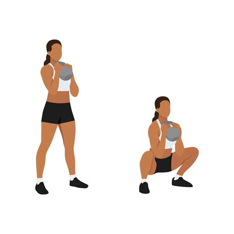 Woman Doing Kettlebell Goblet Squat Exercise Flat Vector Illustration