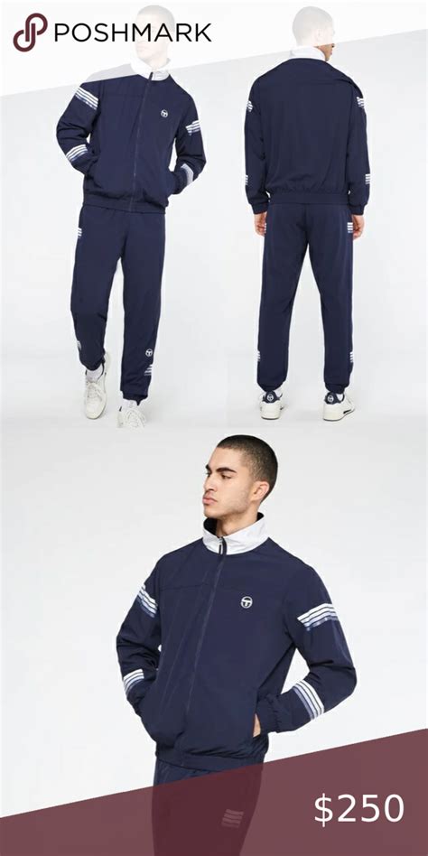 Mens Sergio Tacchini Navy White Slim Fit Soft Windbreaker Tracksuit