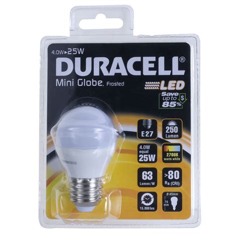 Duracell 4w Mini Globe Bulb E27 Warm White 250lm Rapid Electronics