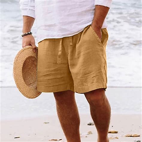 Njoeus Mens Linen Shorts Casual Cotton Elastic Waist Shorts For Men