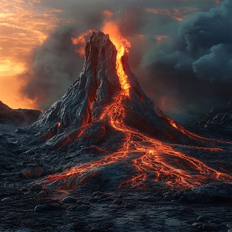 Lava Erupting From Volcano Premium Ai Generated Image