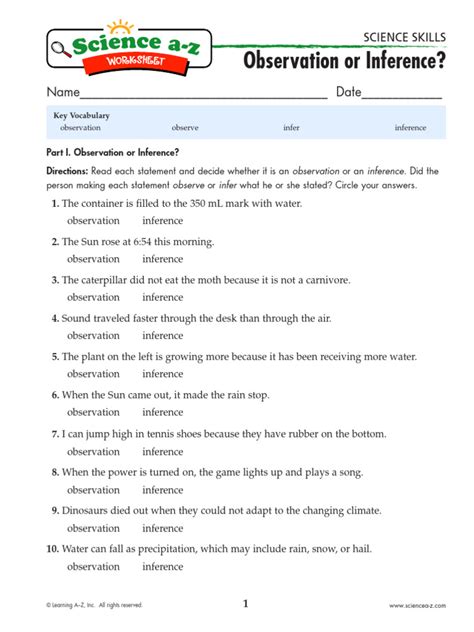 Observation Vs Inference Worksheet Pdf Earth Sciences