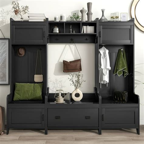 Euroco Multifunction Hall Tree With 7 Metal Hooks Black 787 Inch