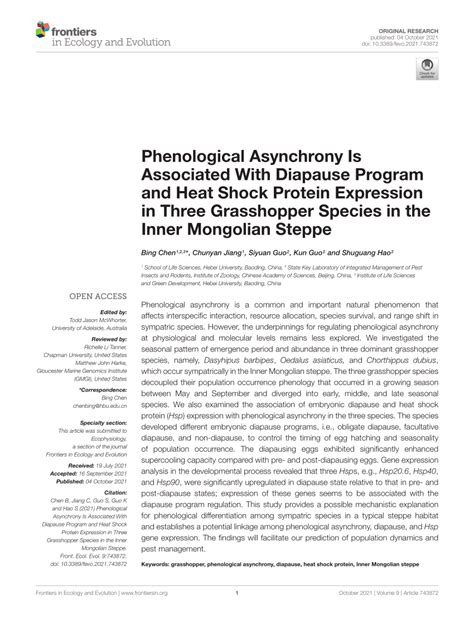 Pdf Phenological Asynchrony Is Associated With Diapause Program And