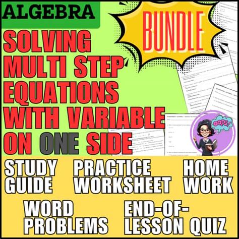 Solving Multi Step Equations Variables On One Side Bundle Of Worksheets