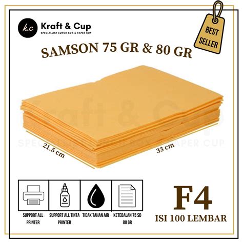 Jual Kertas Samson F4 Isi 100 Lembar Kertas Samson 80 Gsm Kertas Samson 75 Gsm Shopee
