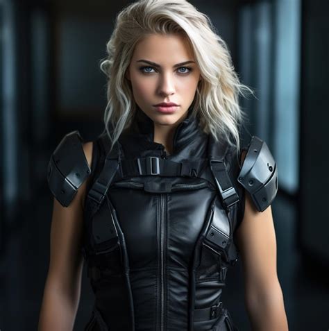 Premium Ai Image A Blonde Woman In A Black Corset With A Silver