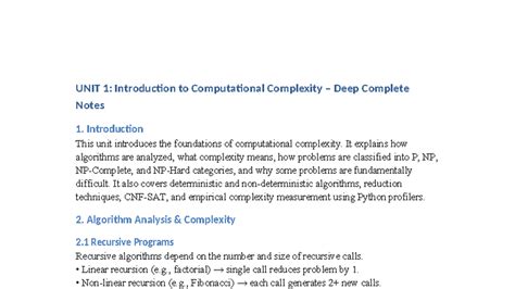 Unit 1 Comprehensive Notes On Computational Complexity Studocu