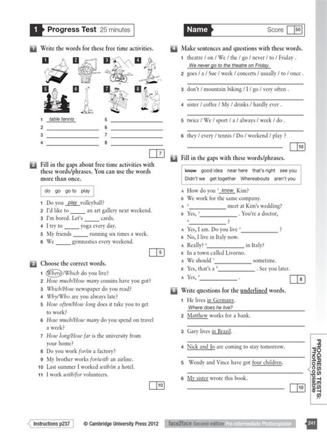 Face2face Progress Test 1 Pdf