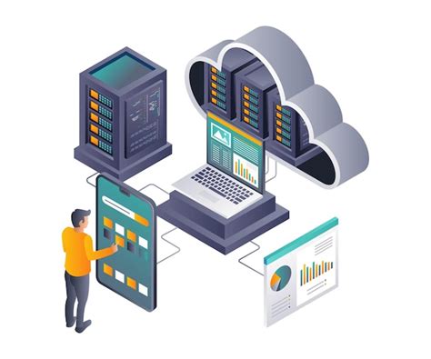 Premium Vector Smartphone Controlled Cloud Server Data Analysis