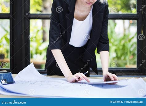 Businesswoman Thinking Planning Strategy Working Plan Concept Stock