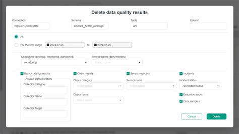 Delete Data Quality Results