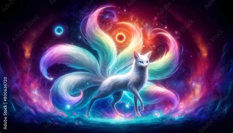 Mystical Kitsune Wallpaper With Rainbow Hues Magical Fox Ethereal Japanese Folklore Theme