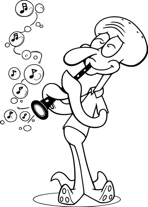 Squidward Playing Clarinet Coloring Page Sketch Coloring Page