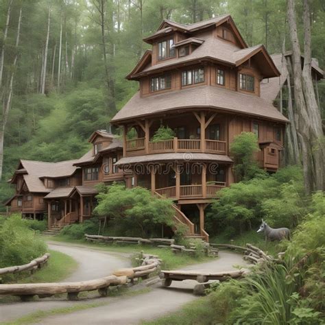 Imagen De Las Casas A Lo Largo De Un Sendero Sinuoso En El Bosque