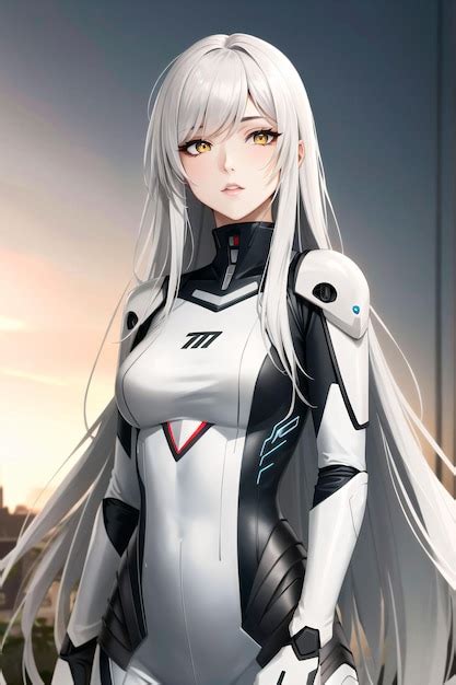 A Female Anime Girl With Long White Hair And Pilot Bodysuit Premium