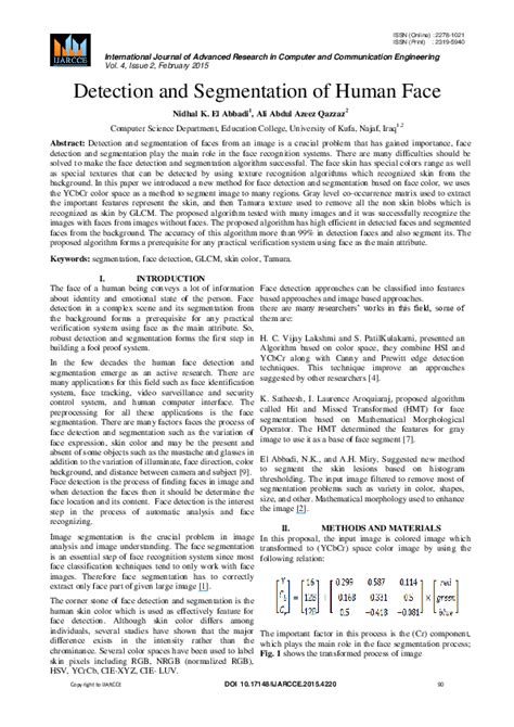 Pdf Detection And Segmentation Of Human Face