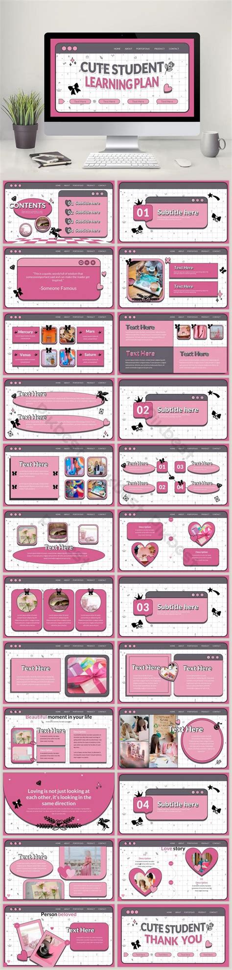 Cute Student Learning Plan Powerpoint Template Pink Powerpoint Pptx