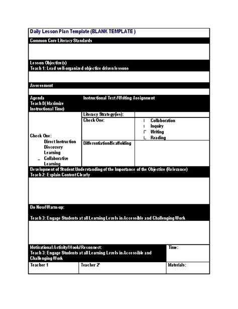 Printable Daily Lesson Plan Template Pdfsimpli