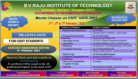 “master Classes On Csit Gate 2021” During 3rd 5th February 2021