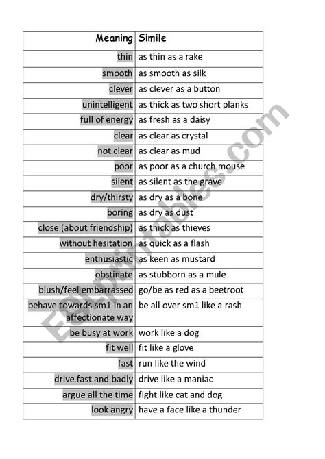 Simile Lesson Esl Worksheet By Khamisik