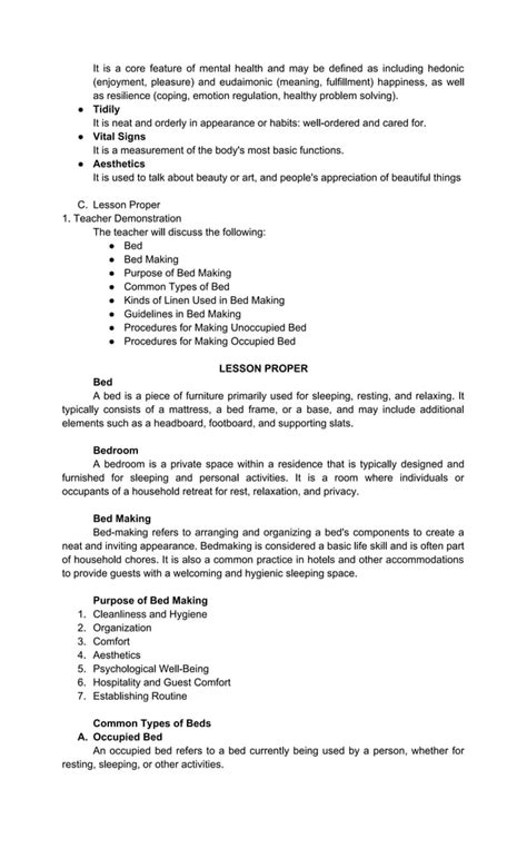 Semi Detailed Lesson Plan For Bed Make Up Docx