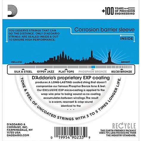 Daddario Exp16 3d Coated Phosphor Bronze Light Acoustic Guitar Strings