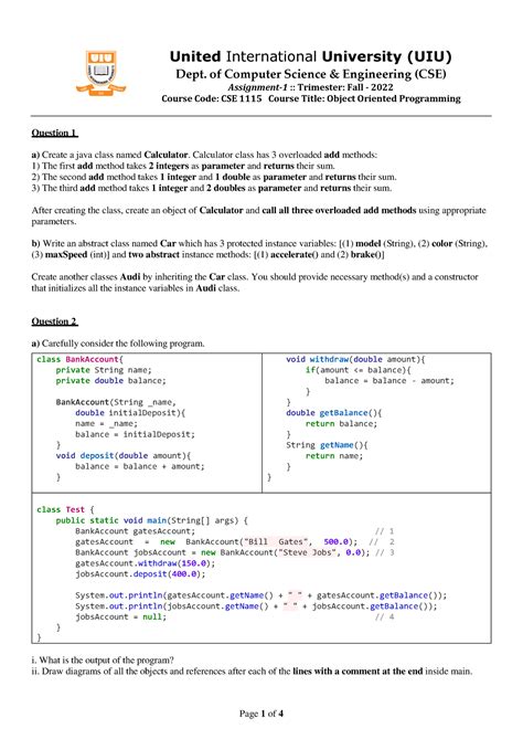 Assignment 1 United International University Uiu Dept Of Computer Science And Engineering