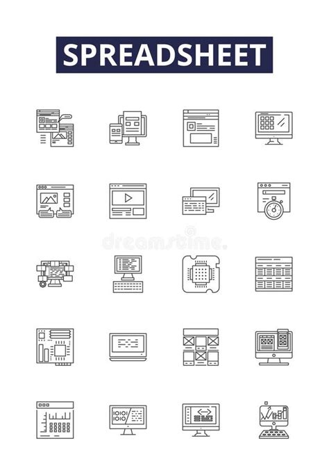 Spreadsheet Line Vector Icons And Signs Data Table Calculation Calc