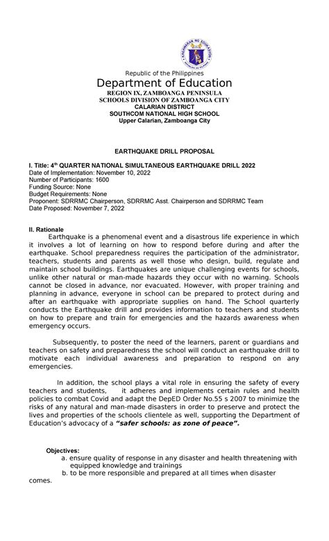 4th national simultaneous earthquake drill proposal november 10