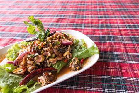Authentic Thai Cockle Yum Salad Taken Outdoor With Natural Light Stock