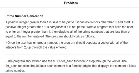 Solved Problem Prime Number Generation A Positive Integer Chegg Com