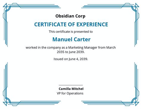 Job Experience Certificate Template Free Google Docs Illustrator Word Outlook Apple